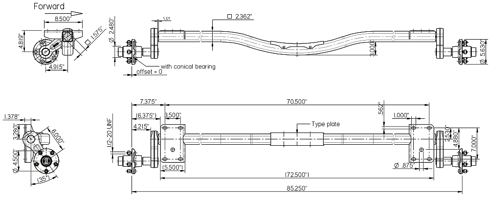Rubber torsion axle 2200 lbs