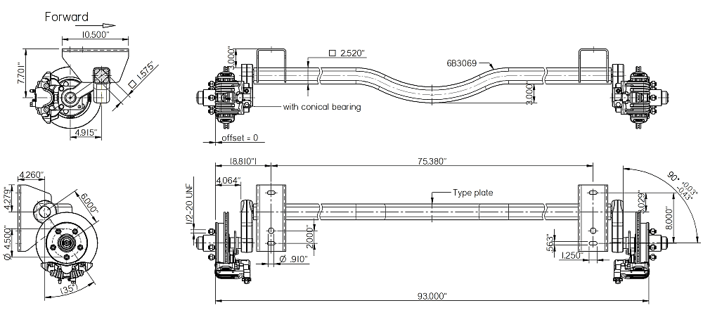 Rubber torsion axle 3750 lbs