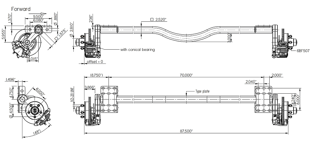 Rubber torsion axle 4200 lbs