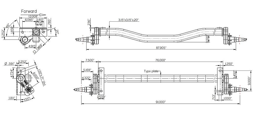 Rubber torsion axle 6000 lbs