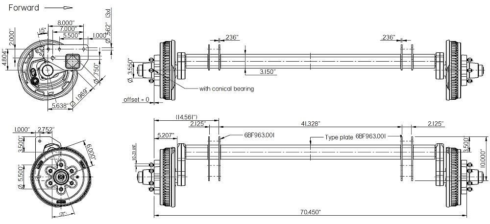 Rubber torsion axle 6000 lbs