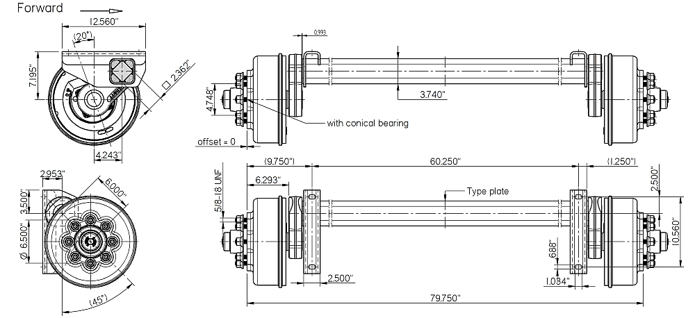 Rubber torsion axle 8000 lbs
